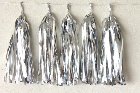 Tissue Paper Tassel Garlands 5 Silver Foil Tassel Garlands DIY