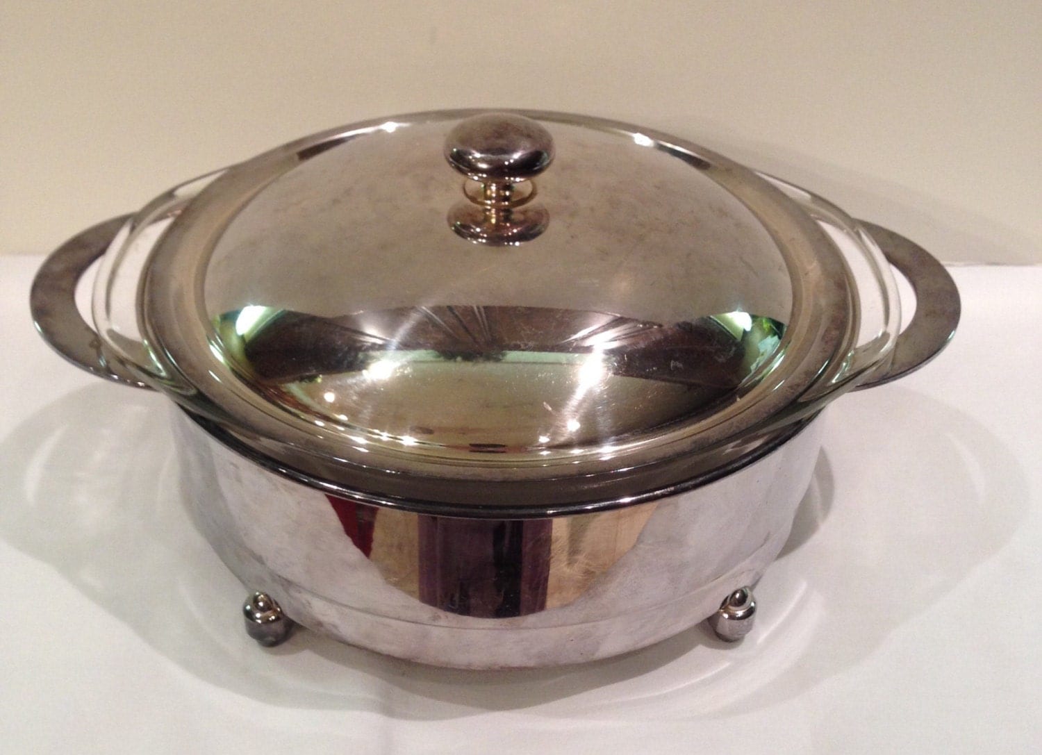 Italian Silver Plated Glass Casserole, Buffet Server, Pyrex Glass Bowl ...