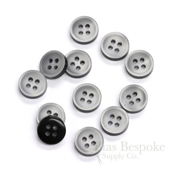 Set of 12 Thick Pale Gray Shirt Buttons with Dark Sides Made