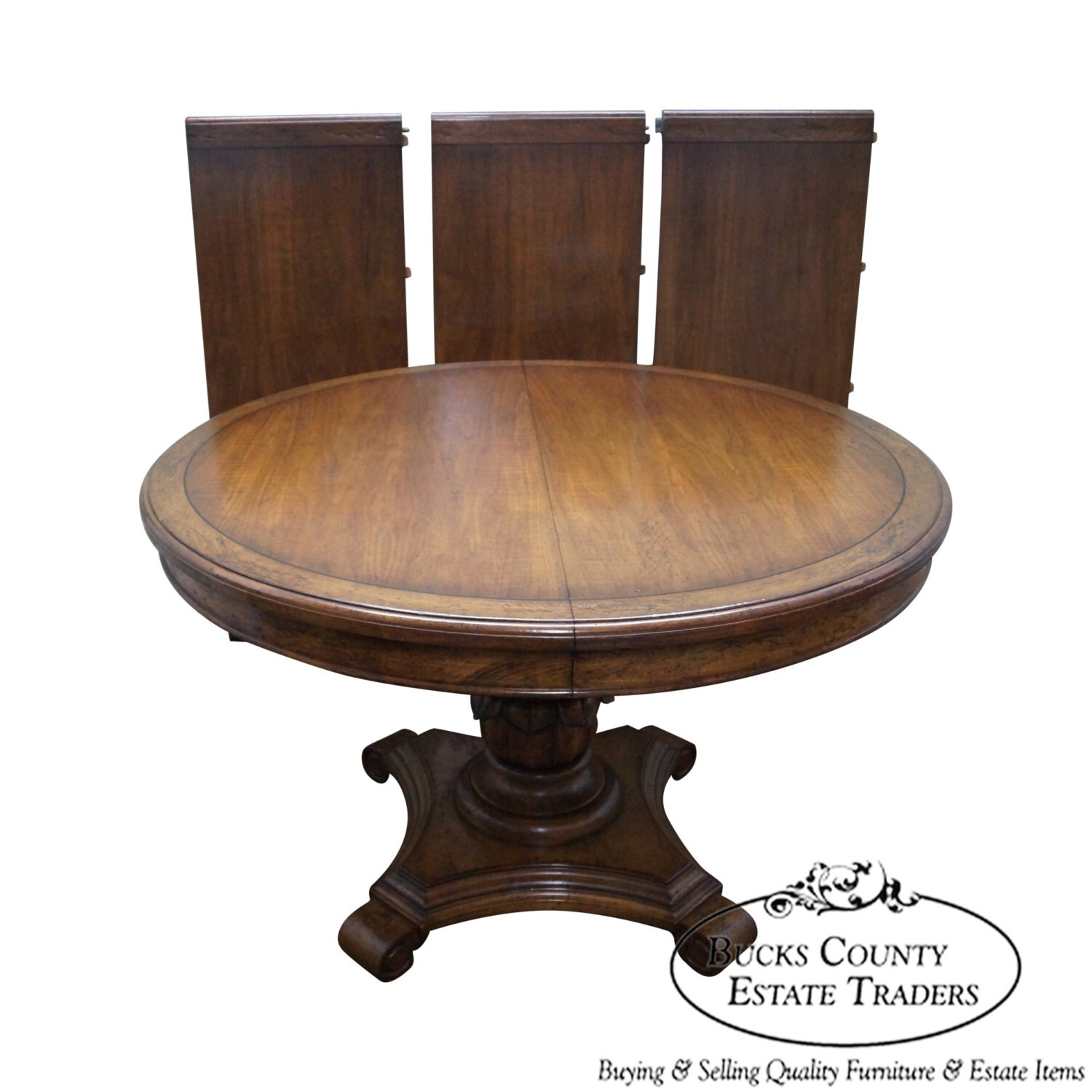 Exceptional Quality French Style Round Dining Table w/ 3 Leaves – Haute ...