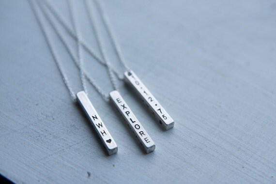 Personalized 3D Sterling Silver Bar Necklace Dainty Vertical