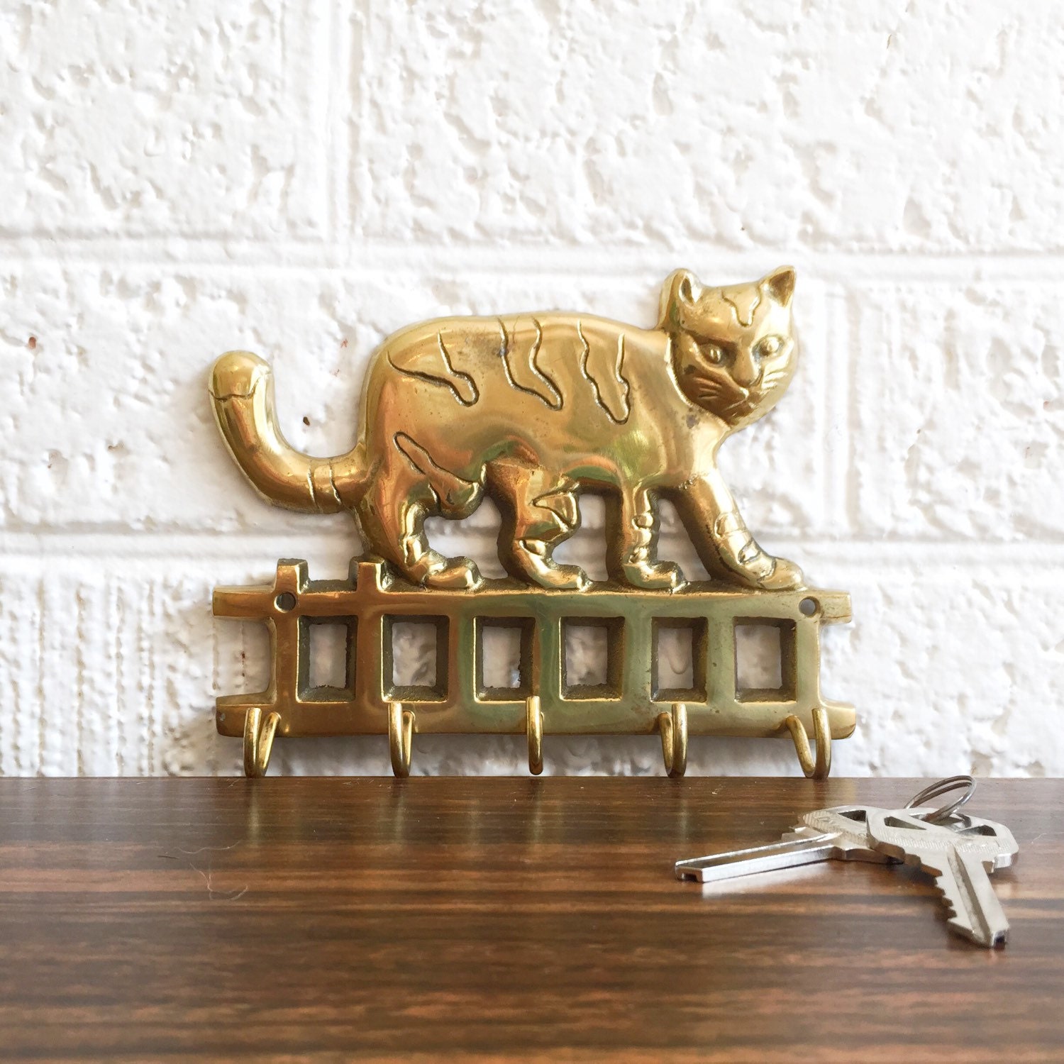 Vintage Brass Cat Key Holder / Key Hook / Gold Key Hanger / Key Holder ...