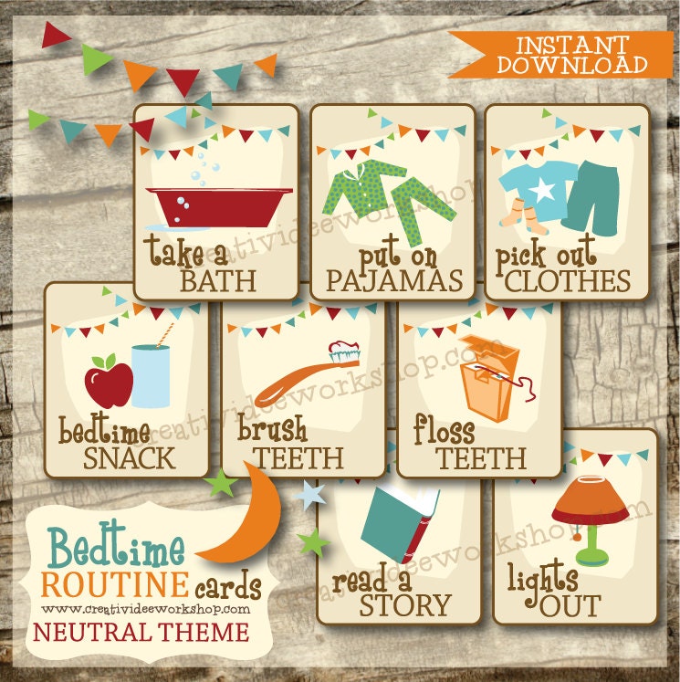 Bedtime Routine Cards 9 Printable Cards by CreativiDeeWorkshop