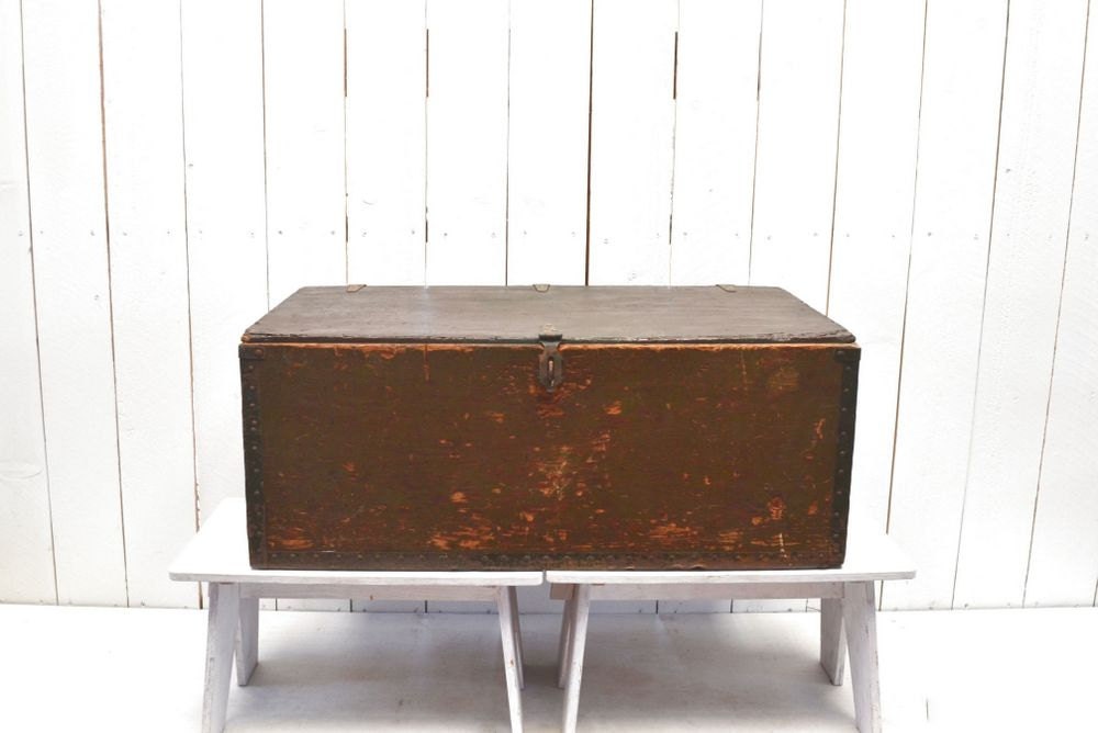 Wooden Army Storage Trunk 40s Vintage Metal Hinge Removable Shelf Foot ...