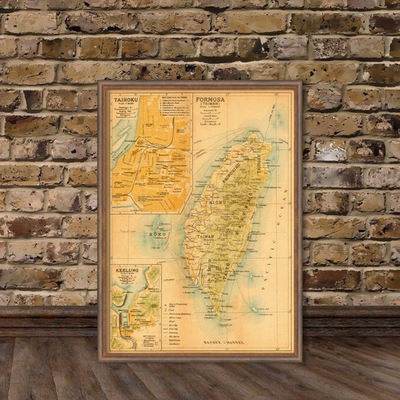 Taiwan map Old map of Taiwan fine reproduction Giclee