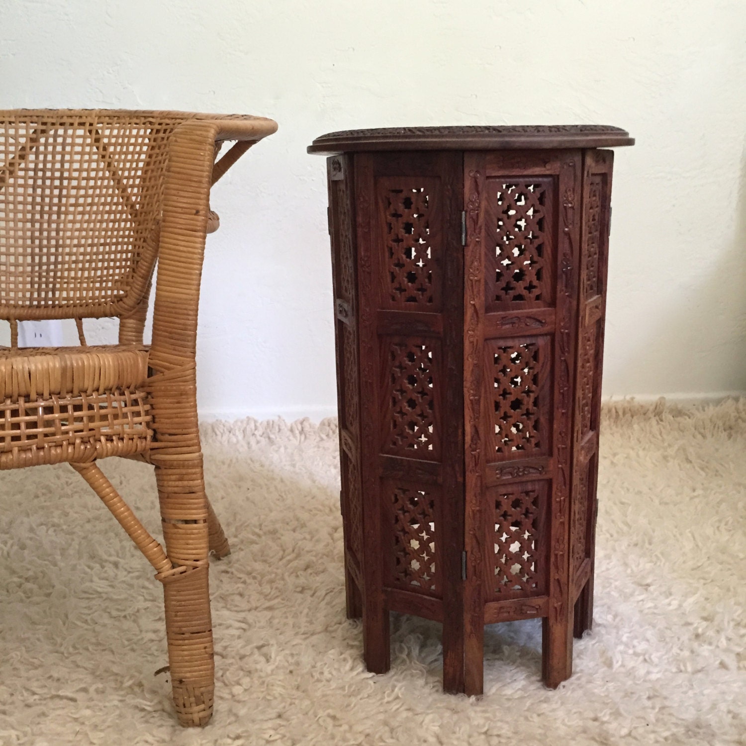 Octagon Accent Table, Hand Carved Wood, Mimbai India, Boho Furniture ...