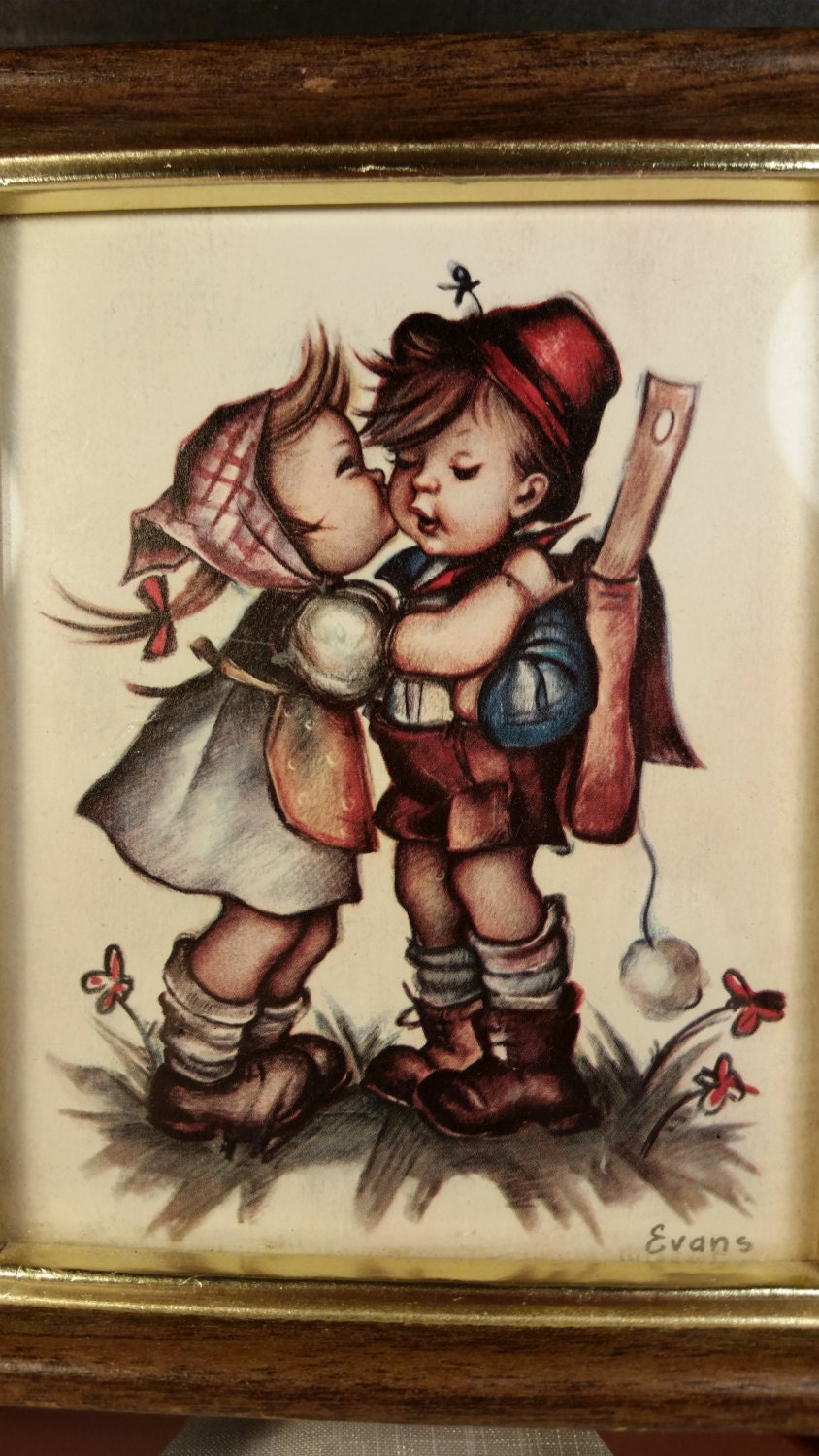 First Kiss Evans Picture Little Boy and Girl Vintage First