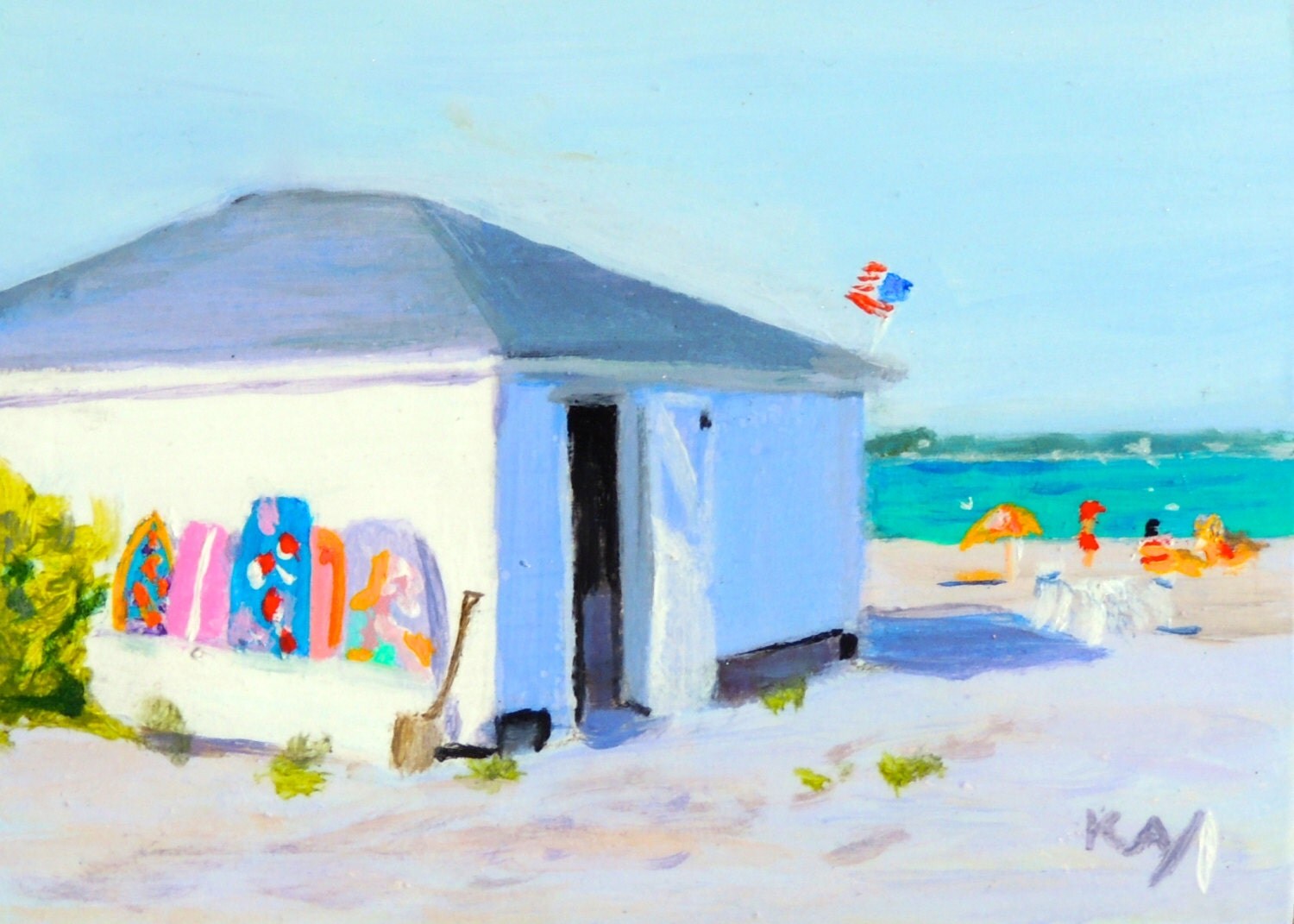 Print of Original Acrylic painting Peabody Beach Shack