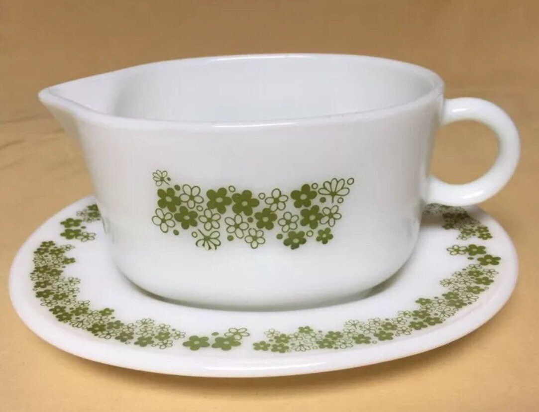 Vintage Pyrex Corelle Crazy Daisy Spring Blossom Gravy Boat W/ Under ...