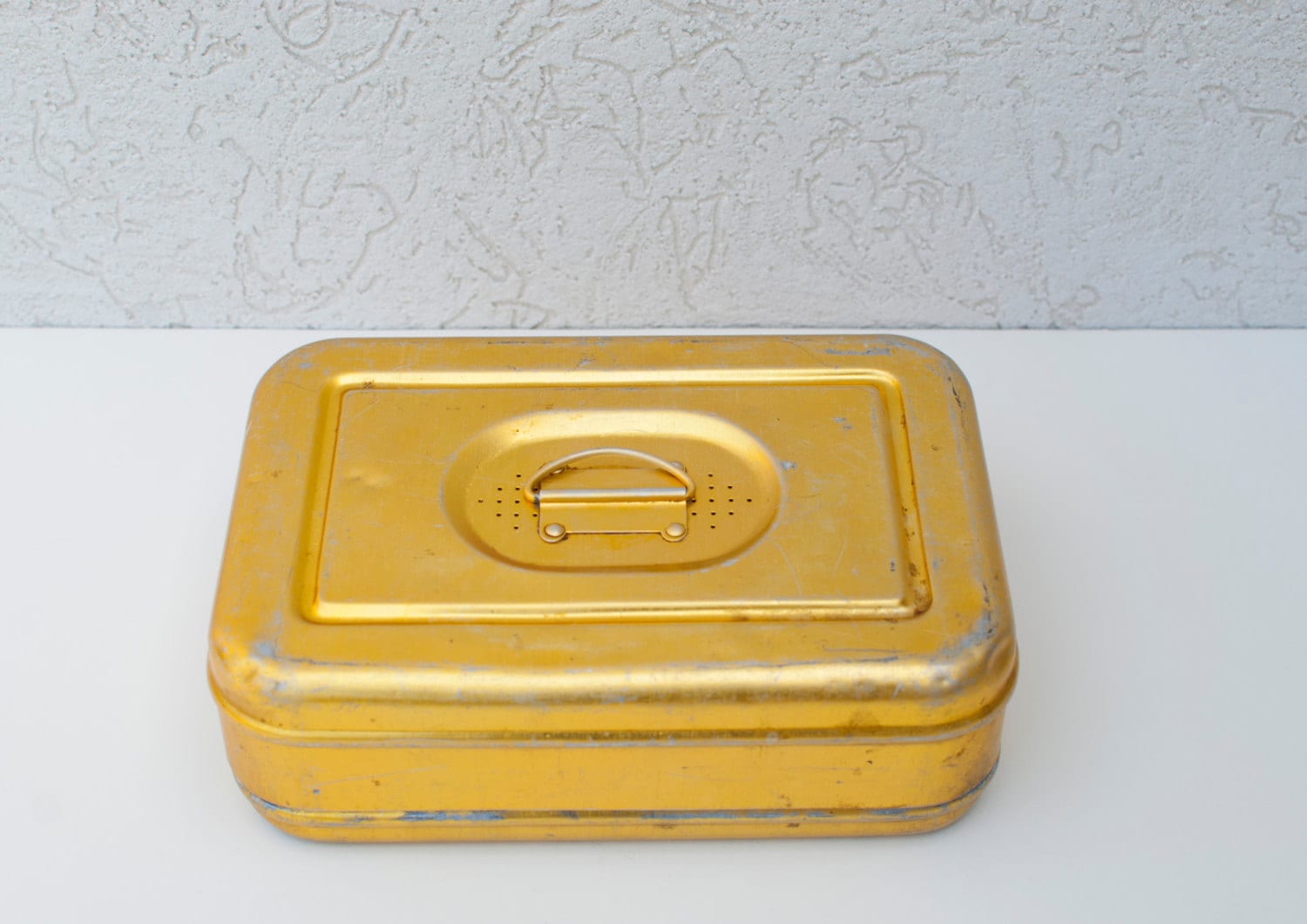 Vintage metal box / Gold metal box with handles / Both sides tool box ...