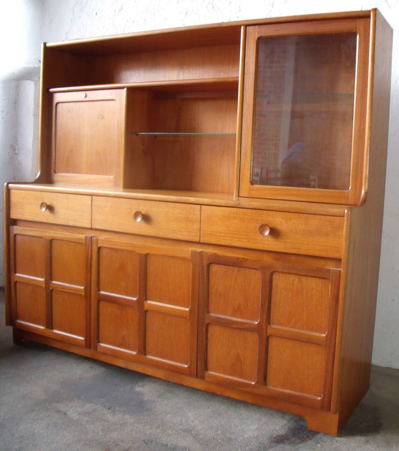 NATHAN Teak Wall Unit/Sideboard with Three Drawers & Shelving (Width ...