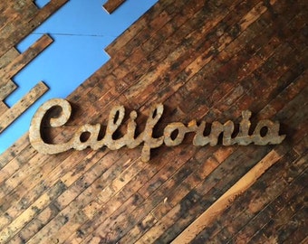 California Wood Sign CA State flag with bear design and wood
