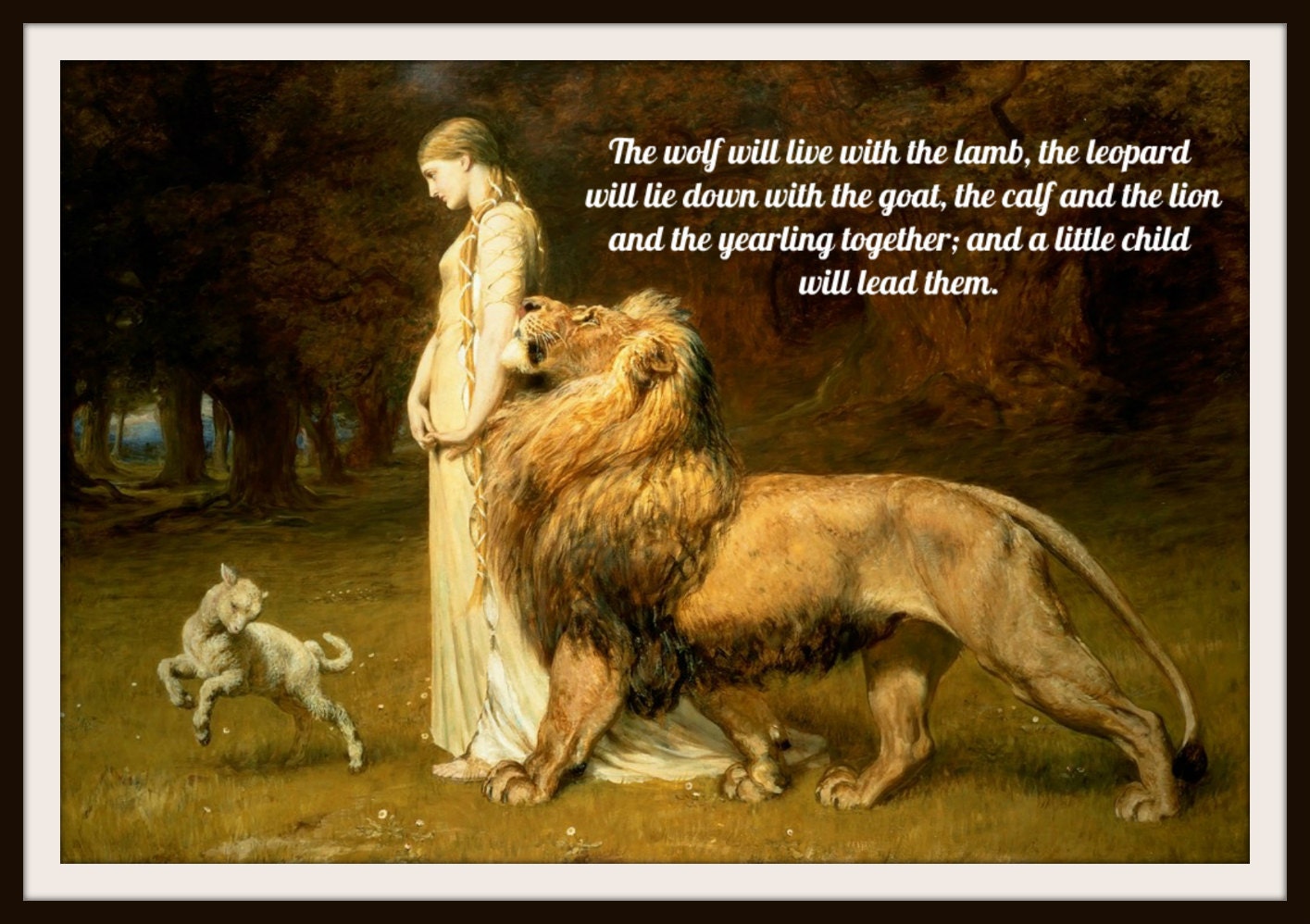 Vintage Art Print Lion and Lamb Wall Decor 8 x