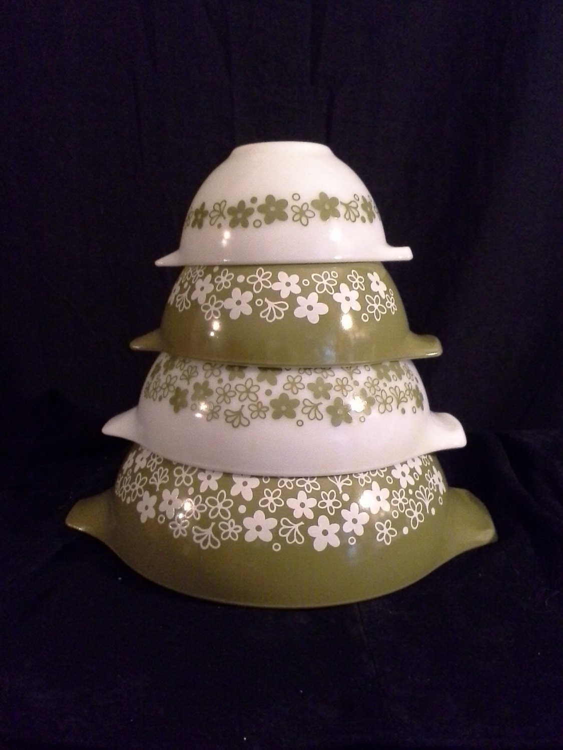 Vintage PYREX Compatibles -spring blossom green-crazy daisy-4 piece set ...