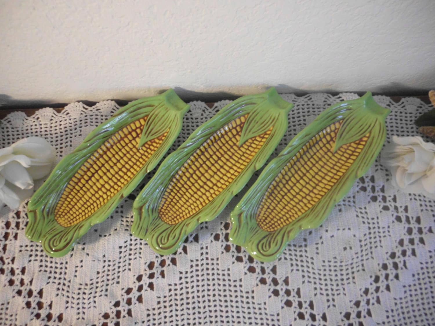 Vintage Corn on the Cob Dish Plate Set Serving Tray Collection Yellow ...