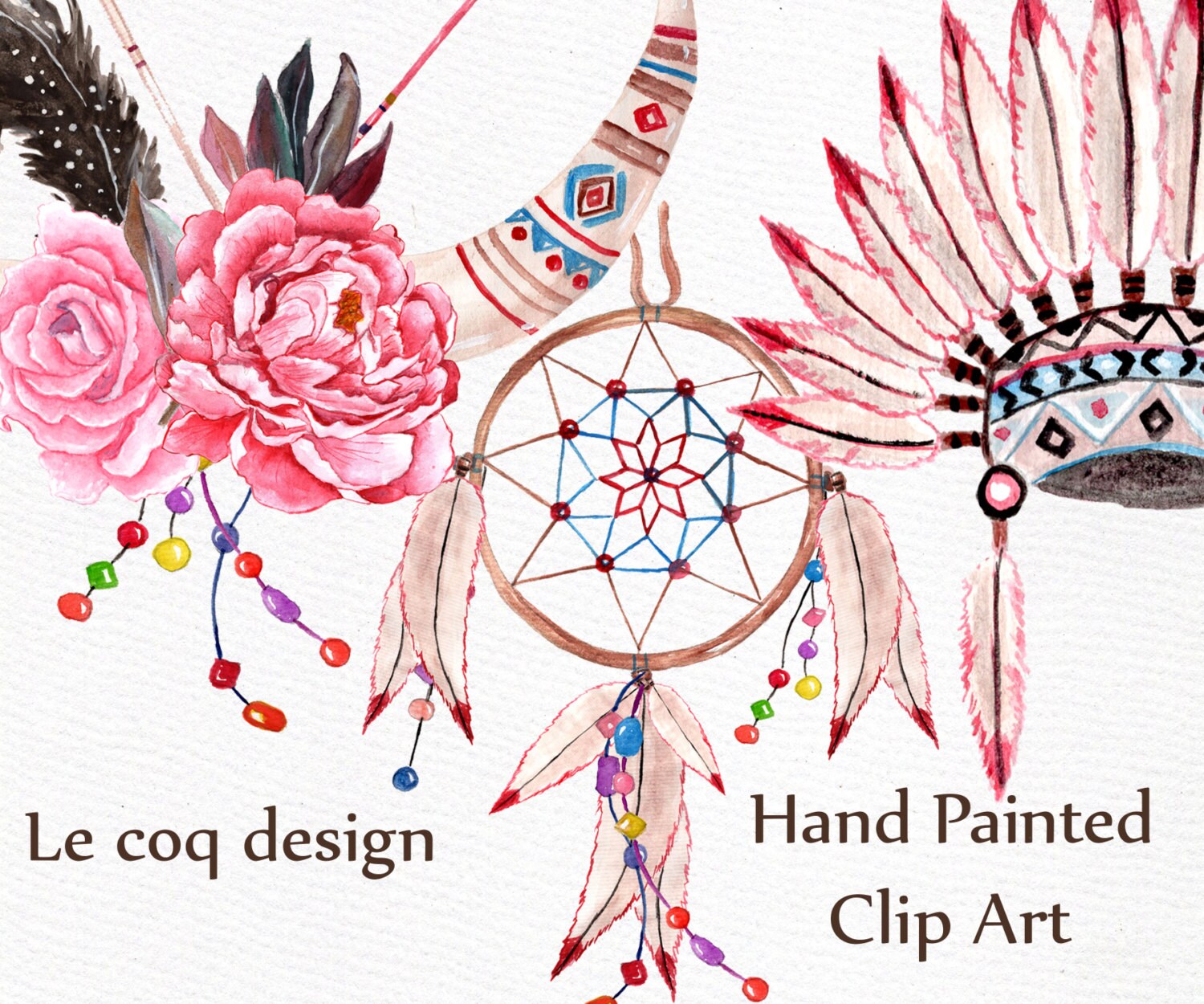 Watercolor tribal clipart: TRIBAL CLIP ART dream by LeCoqDesign