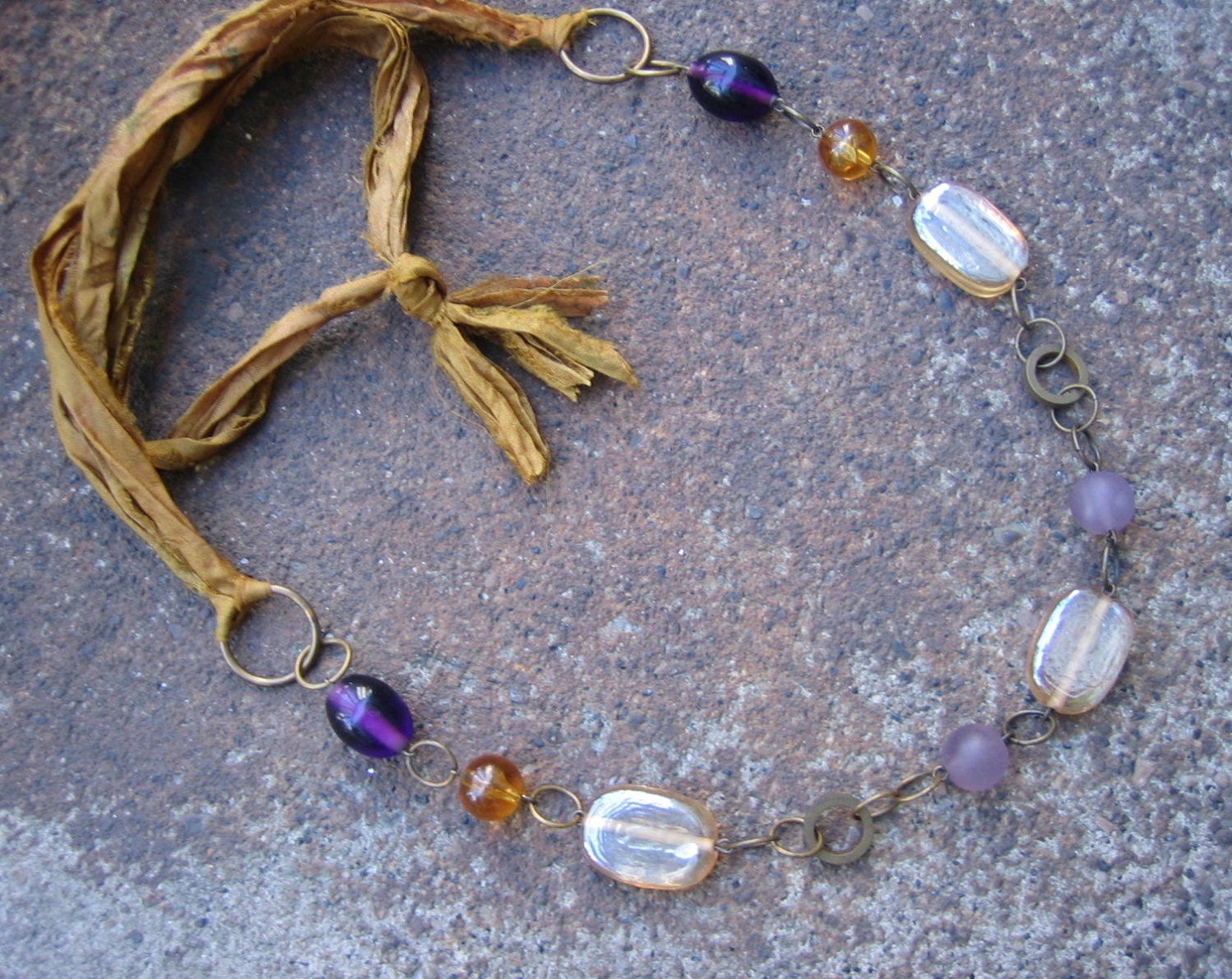 Eco-Friendly Sari Silk Ribbon Statement Necklace by threepeats