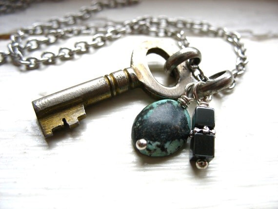 Turquoise Skeleton Key Necklace Turquoise by LuminousCreation