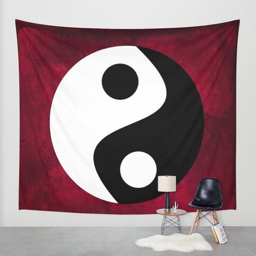 Yin and Yang Tapestry Zen Tapestry Rich Red Tapestry