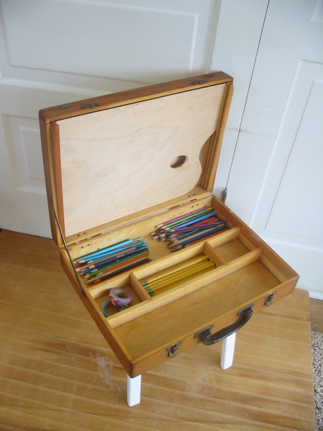 Vintage Artist Wood Box Case Art Supply Storage Divided Industrial ...