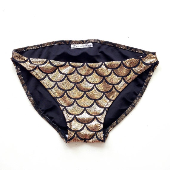 Mermaid Bikini Bottoms GOLD // Fish Scale Low Rise Swim Suit
