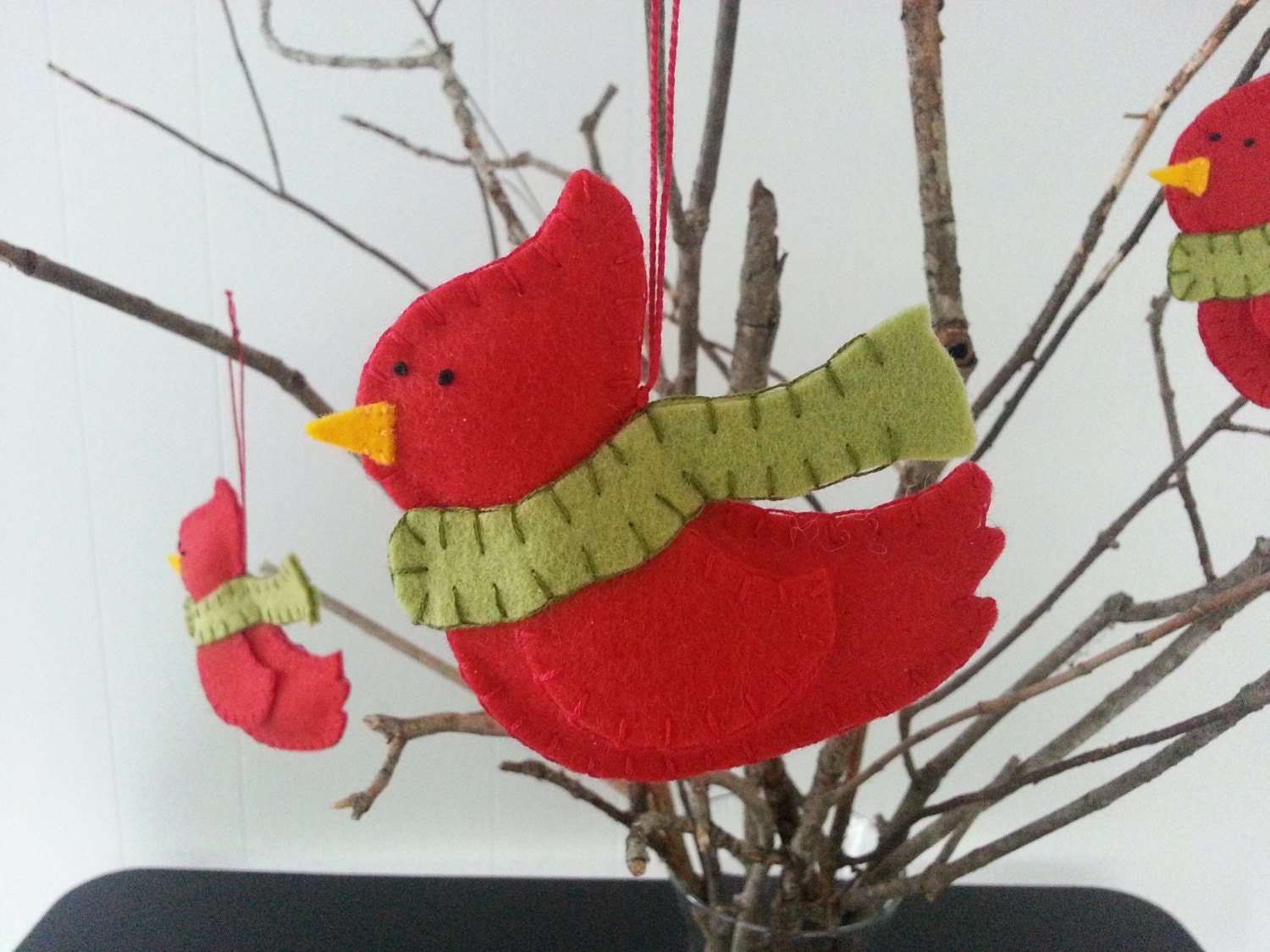 Cardinal Wool felt Christmas ornament by theowlintheteacup on Etsy