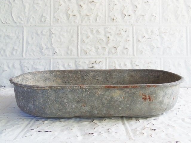 Vintage Grey Galvanized Tub. Farm Master Feed Trough. Oblong Pan ...