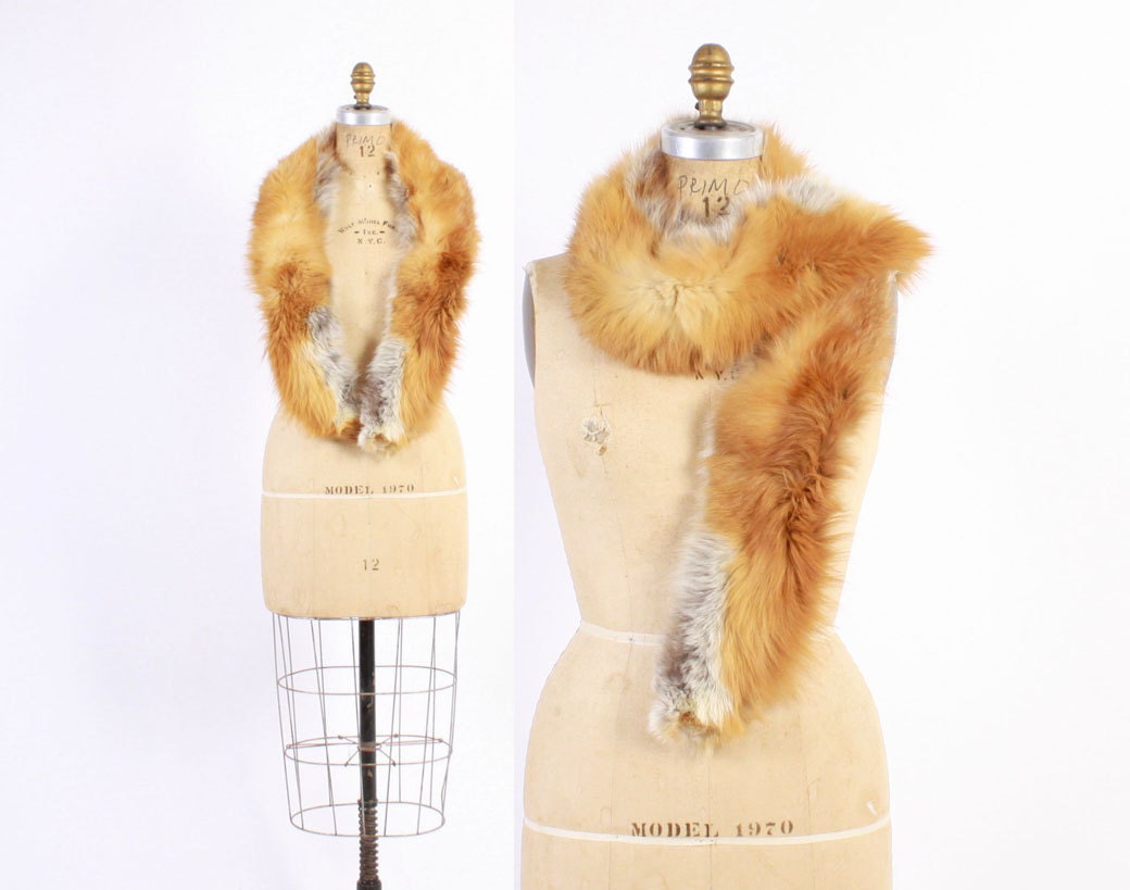 Vintage 60s FOX STOLE / 1960s Genuine Fluffy Red Fox Fur Collar Golden ...