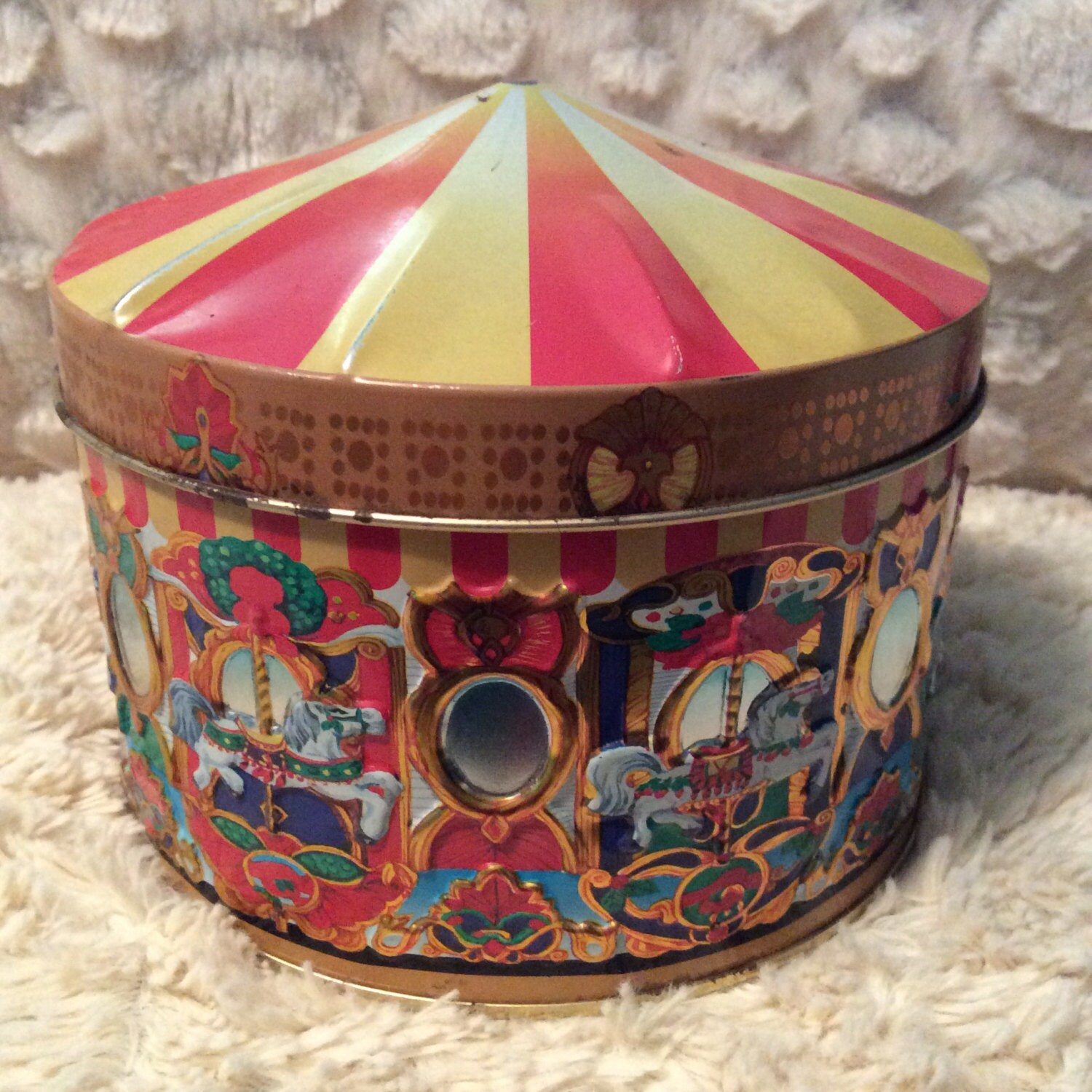 Vintage CIRCUS TENT Carousel Tin Container Merry Go Round Americana ...