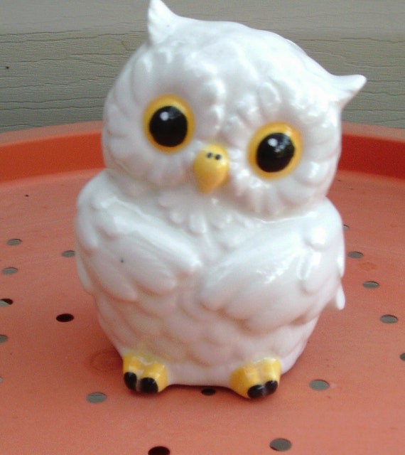 Ceramic Owl Bank Piggy Bank Glazed White by StrokesofMadness