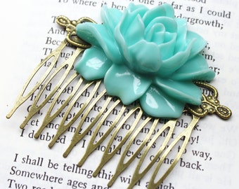Mint green hair comb | Etsy