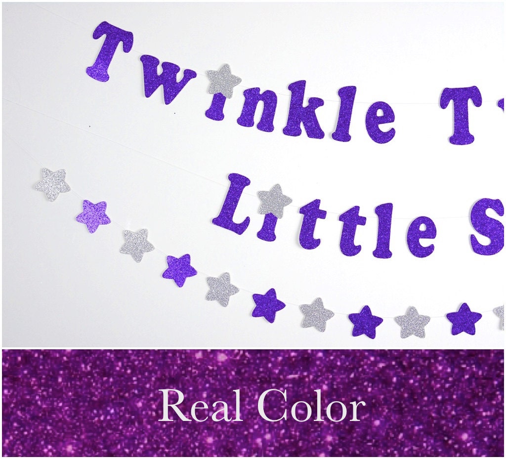Twinkle Twinkle Little Star Purple and Silver Glitter Banner