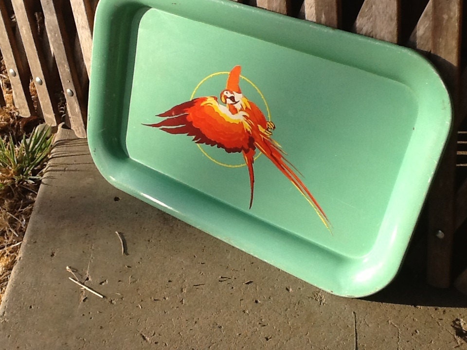 Metal Serving Tray Vintage Apple Green Parrot – Haute Juice