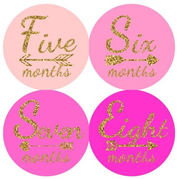 Baby Monthly Milestone Growth Stickers Gold Glitter Pink Ombre