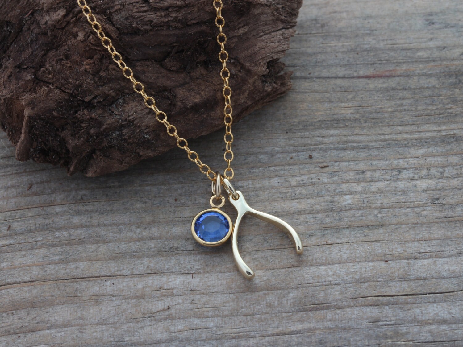 Gold Wishbone Necklace Wishbone Personalized With by MonyArt