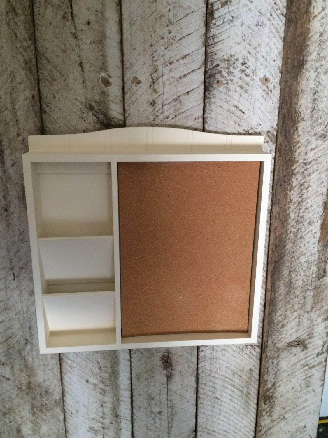 Vintage Shabby Chic Message and Mail Center, Cork Board, Storage, White ...