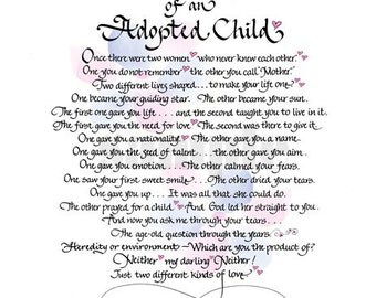 Items similar to Legacy of an Adopted Child - Poem with Custom ...