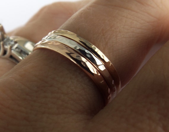 Simple Stacking SetMixed Metals Ring by FULLMOONJEWELLERY on Etsy