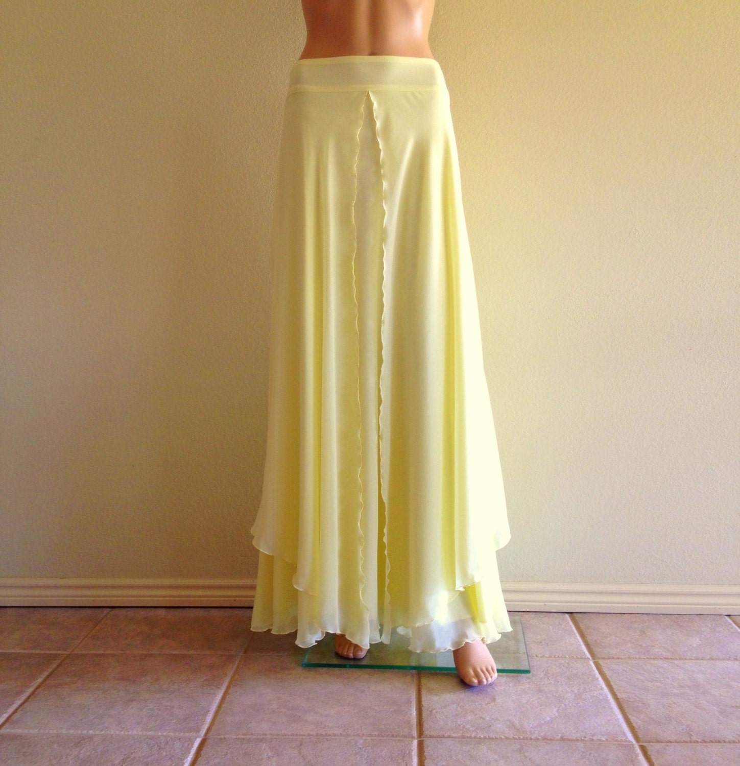 Pale Yellow Maxi Skirt. Pale Yellow Long Bridesmaid Skirt.