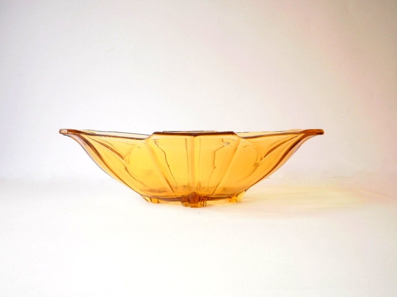 Amber Depression Glass Bowl, 1930s Sowerby Chevron Pattern Pressed ...