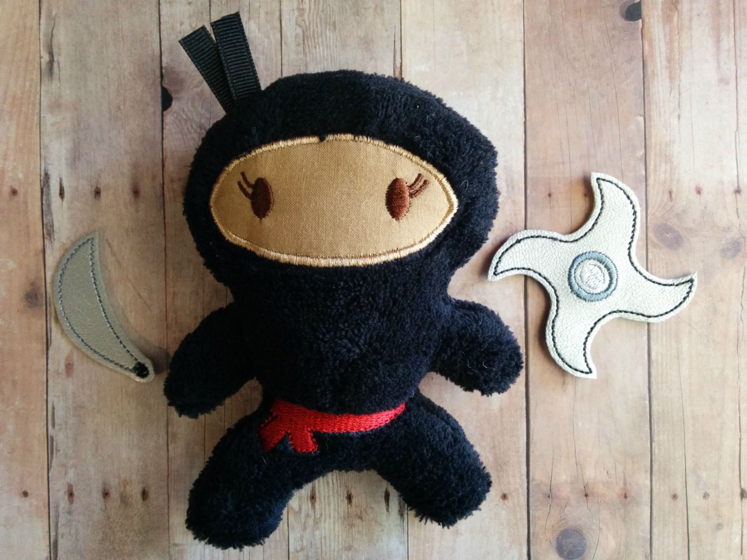 Ninja Girl Plushie Softie with Vinyl Weapons Black Plush and
