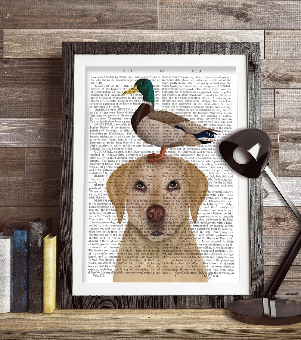 Yellow Labrador Art Print Duck On Head Yellow lab print