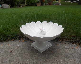 Vintage Carved Wood Bunny Bowl