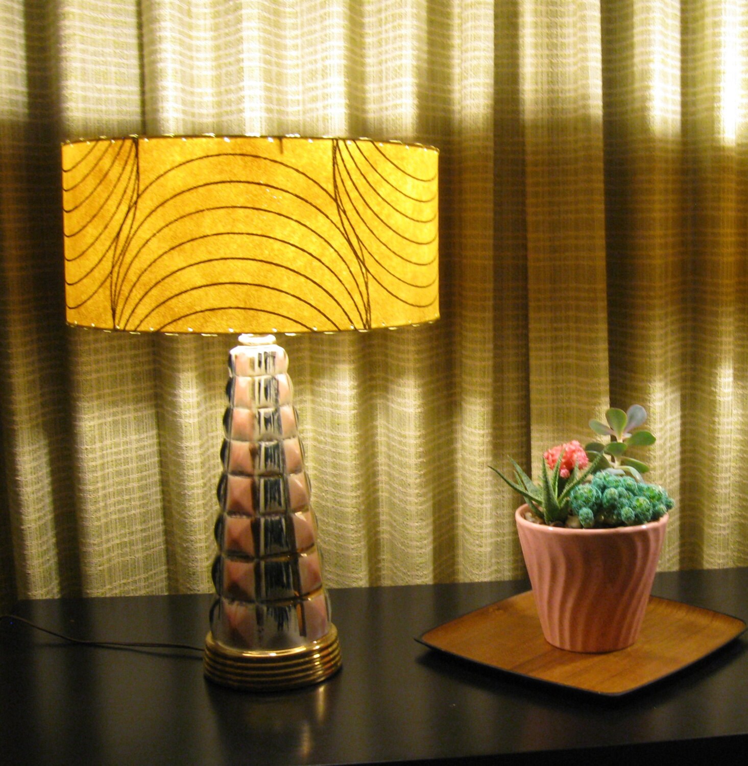 Mid Century Style Fiberglass Lamp Shade Retro Modern Ivory
