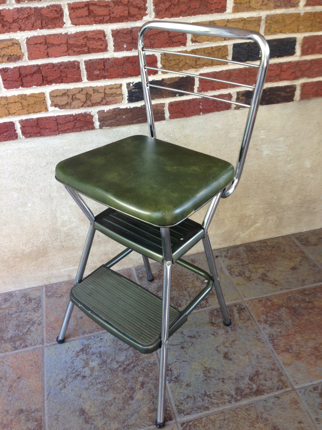 Vintage Cosco Step Stool and Chair, Flip Seat, Green, Utility Stool ...