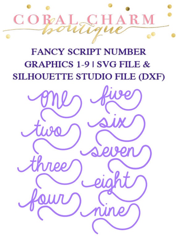 Fancy Script Numbers 1-9 Graphic Files for by CoralCharmBoutique