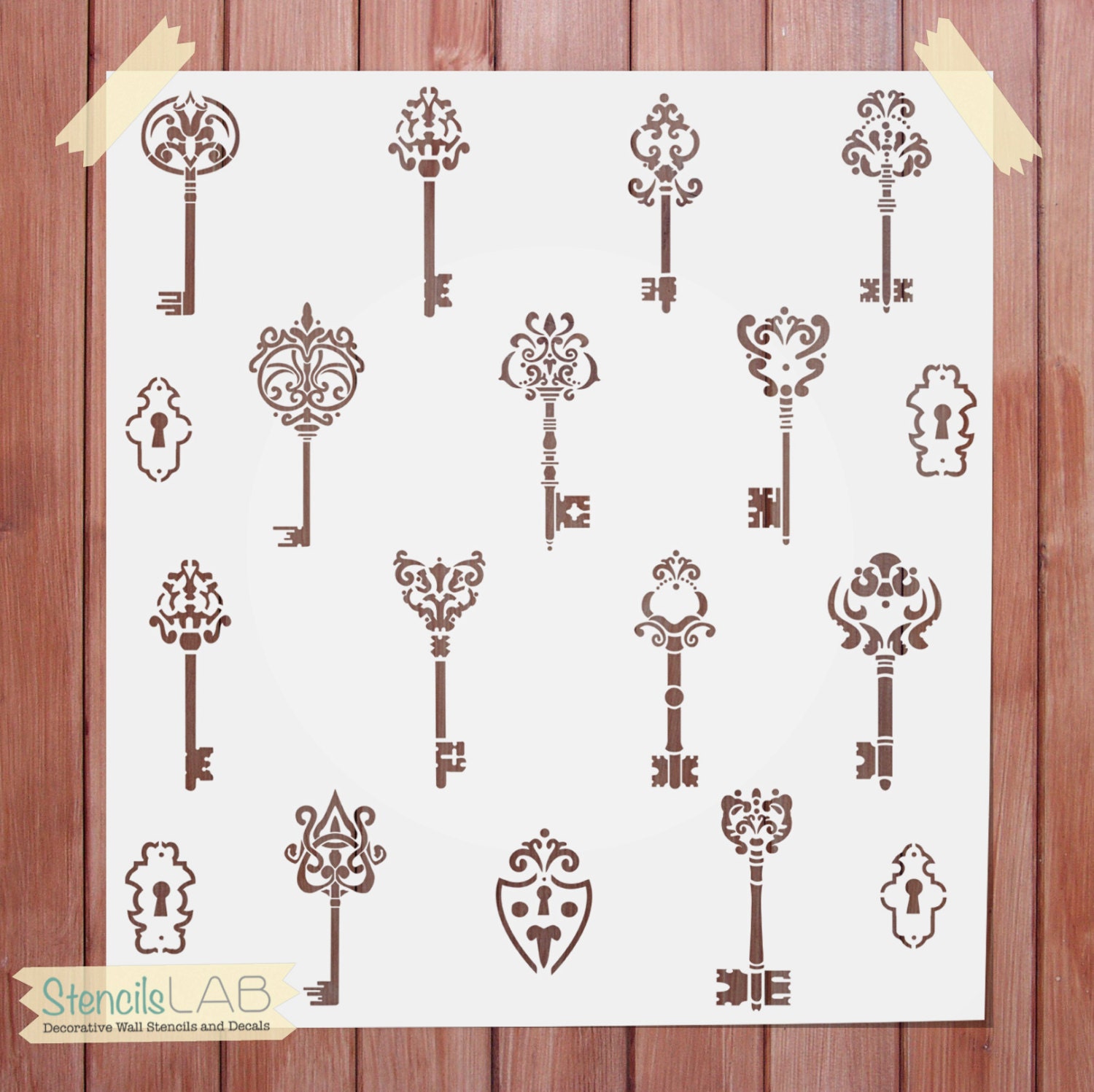 Set of 13 Vintage Keys Stencils Set For Decorators