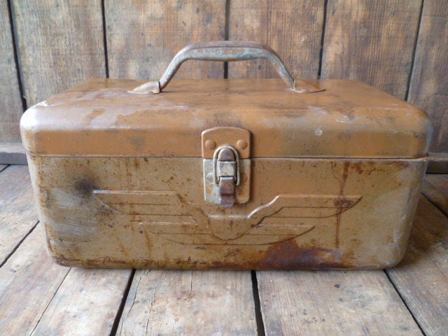 Large Vintage Rustic Metal Fishing, Tackle, Industrial ,Storage Box ...