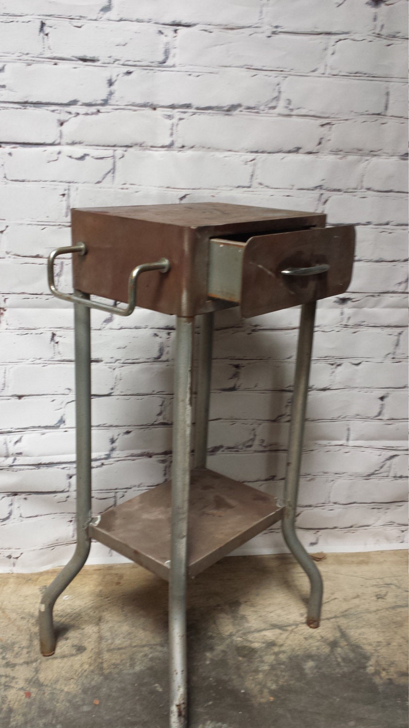 Vintage Industrial metal side table cabinet with drawer – Haute Juice