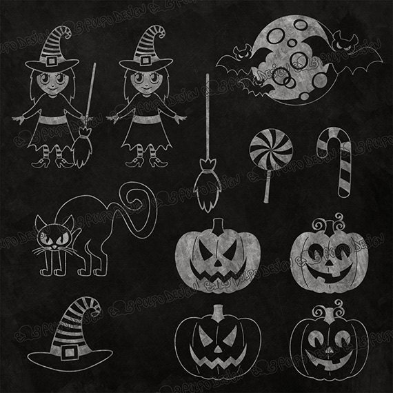 Chalkboard Halloween clipart. Commercial & personal by PolpoDesign